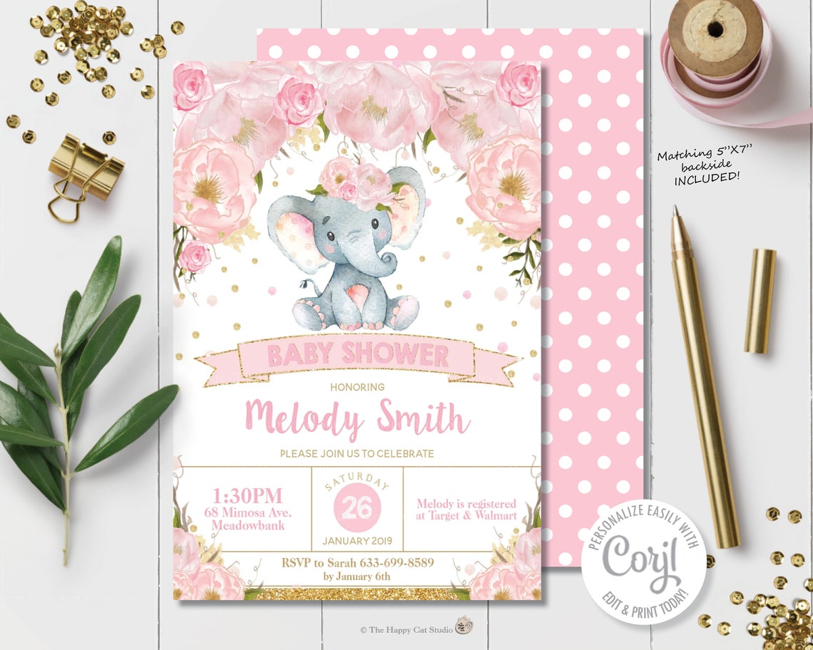 EDITABLE TEMPLATE Elephant Baby Shower Invitation Jungle | Etsy