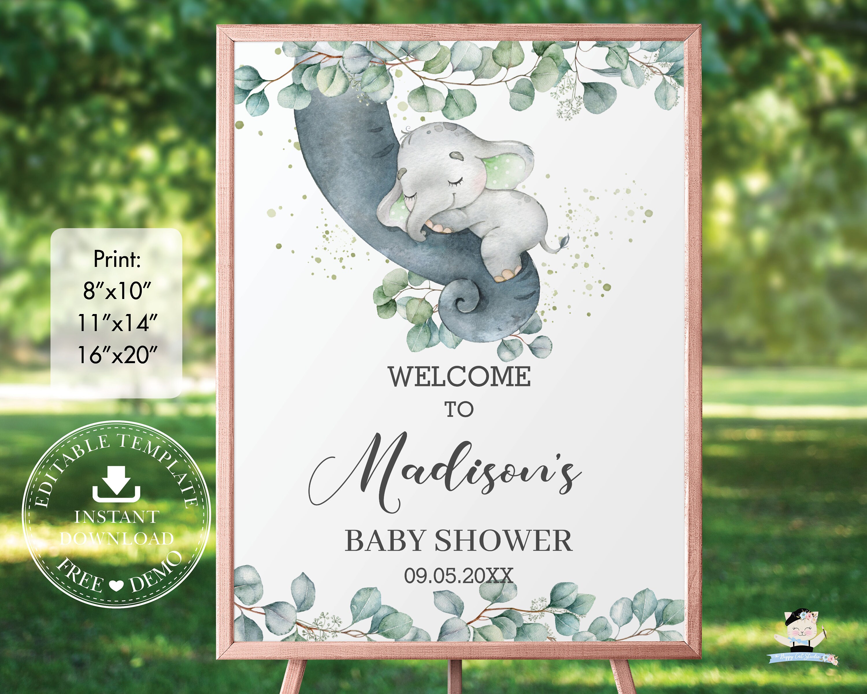 Elephant Welcome Sign EDITABLE TEMPLATE Eucalyptus Greenery - Etsy ...