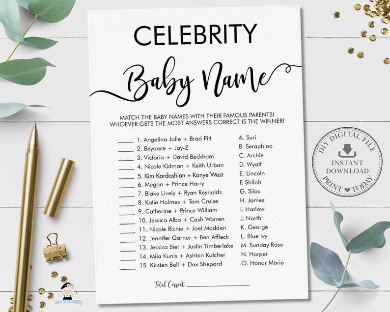 Celebrity Baby Name Game Baby Shower Activity Printable - Etsy