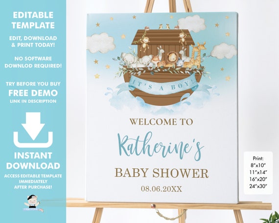 Noah's Ark Welcome Sign EDITABLE TEMPLATE Blue Boy Noahs - Etsy