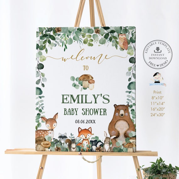 Woodland Animals Welcome Sign, EDITABLE TEMPLATE, Forest Greenery ...