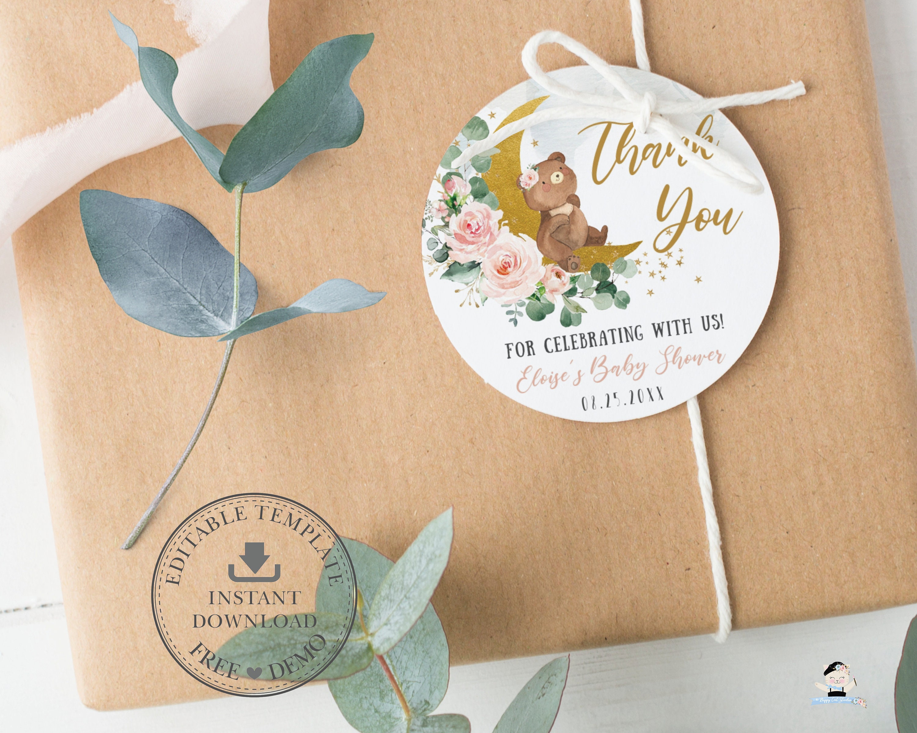 EDITABLE TEMPLATE Cute Teddy Bear 2 Circle Tags Blush | Etsy