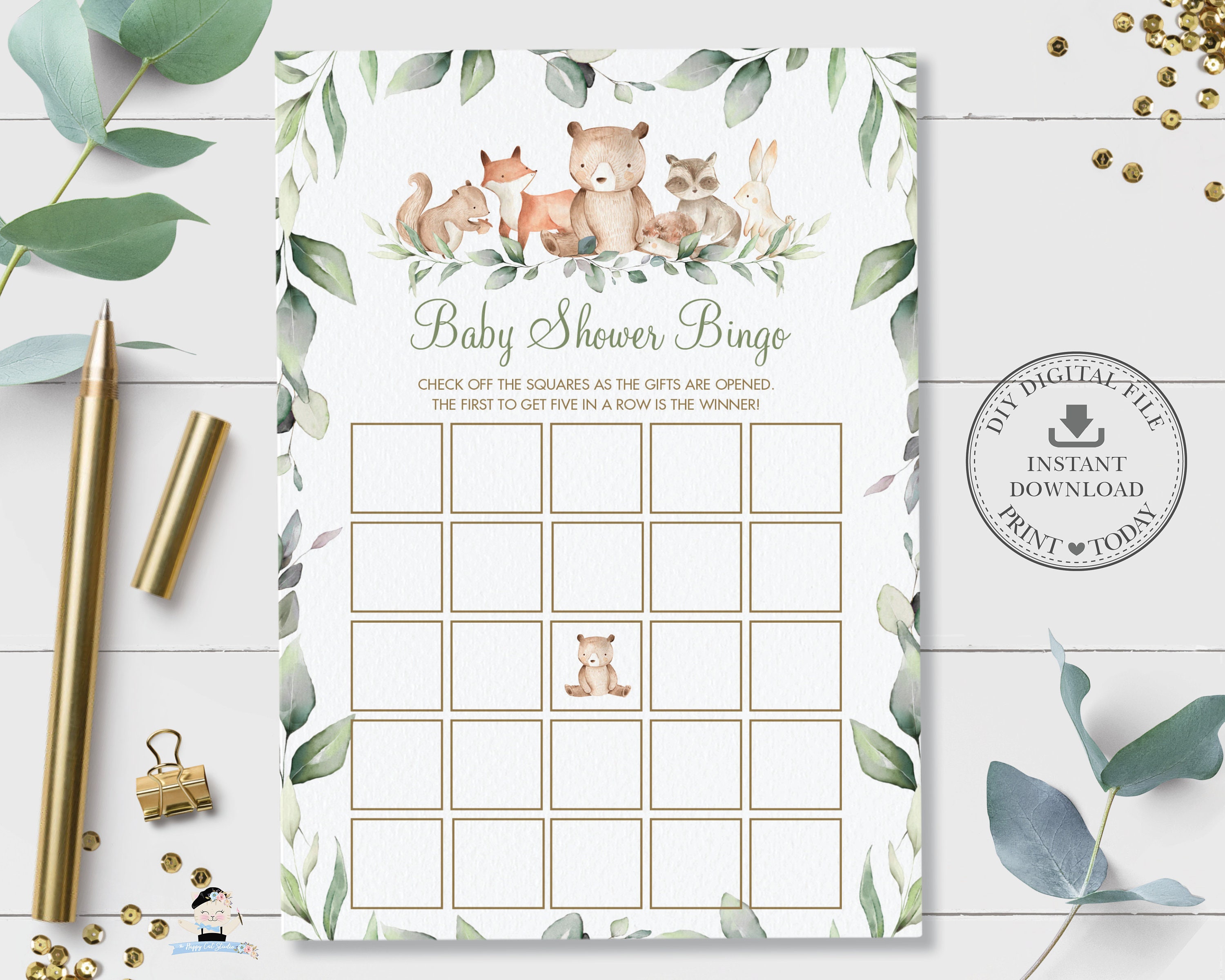 Woodland Animals Baby Bingo Printable, INSTANT DOWNLOAD, Pre-filled ...