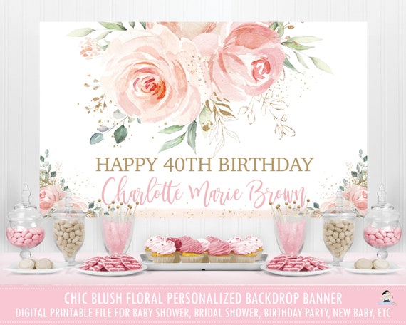 Chic Blush Pink Floral Backdrop Banner Elegant Bridal Baby | Etsy