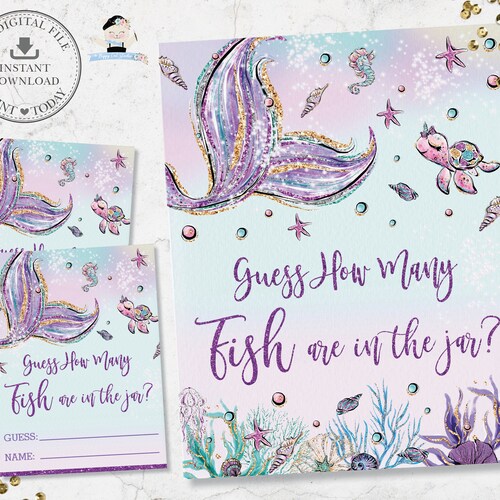 Guess How Many Fish Game Mermaid Baby Shower Game Little | Etsy