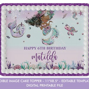 Brown Mermaid Edible Image Cake Topper Diy EDITABLE TEMPLATE, Baby ...