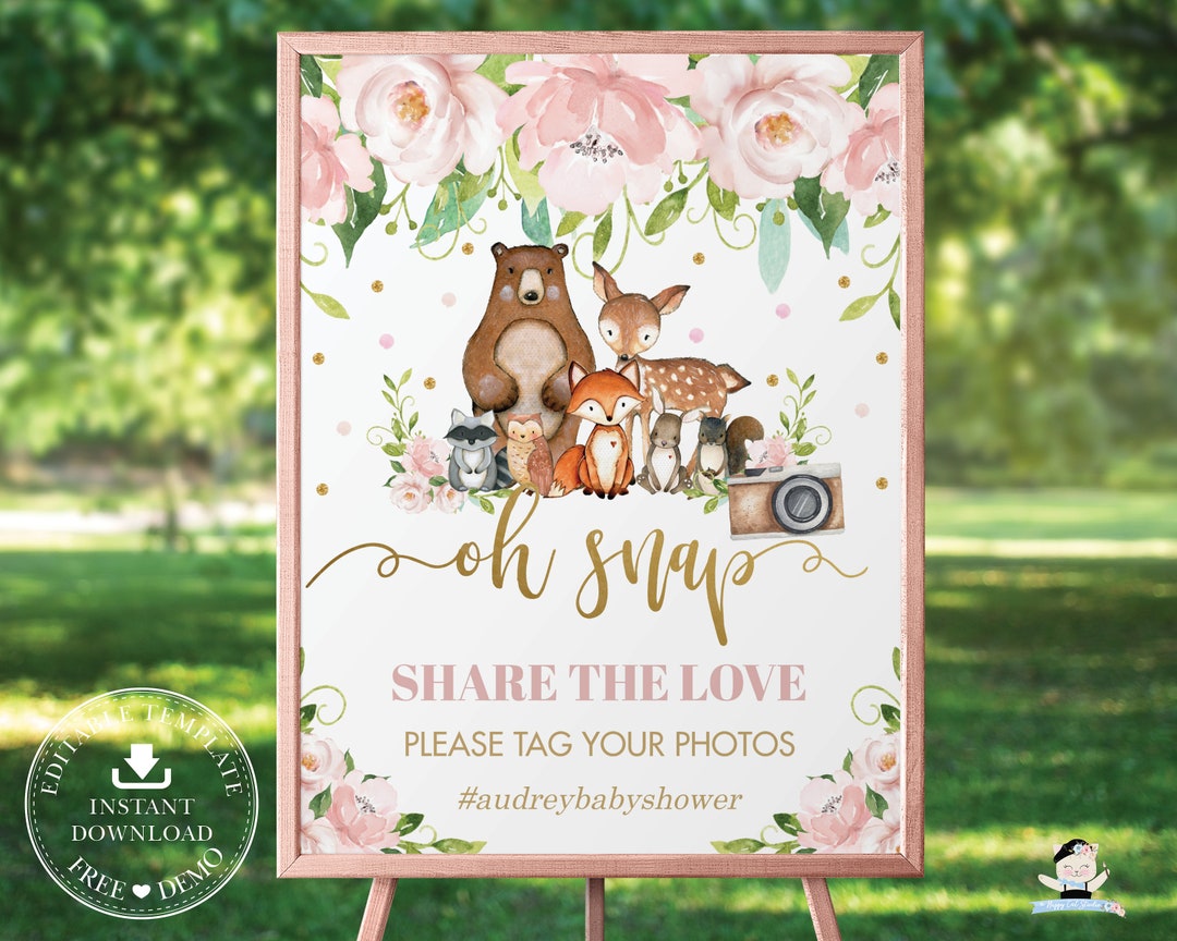Woodland Animals Oh Snap Tag Your Photos Sign, EDITABLE TEMPLATE, Share ...