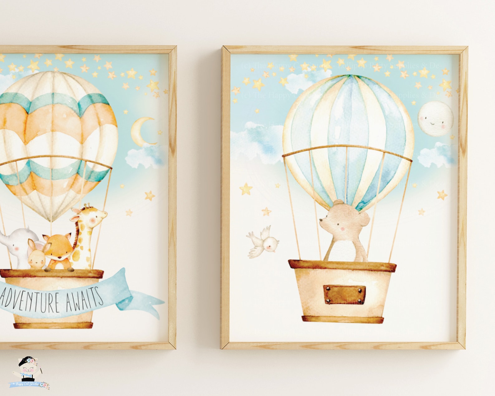 Hot Air Balloon Nursery Wall Art, Cute Animals Printable, Jungle ...