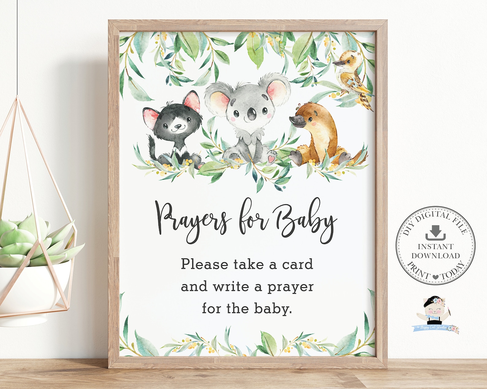 Australian Animals Prayers for Baby Card and Sign, Eucalyptus Greenery ...