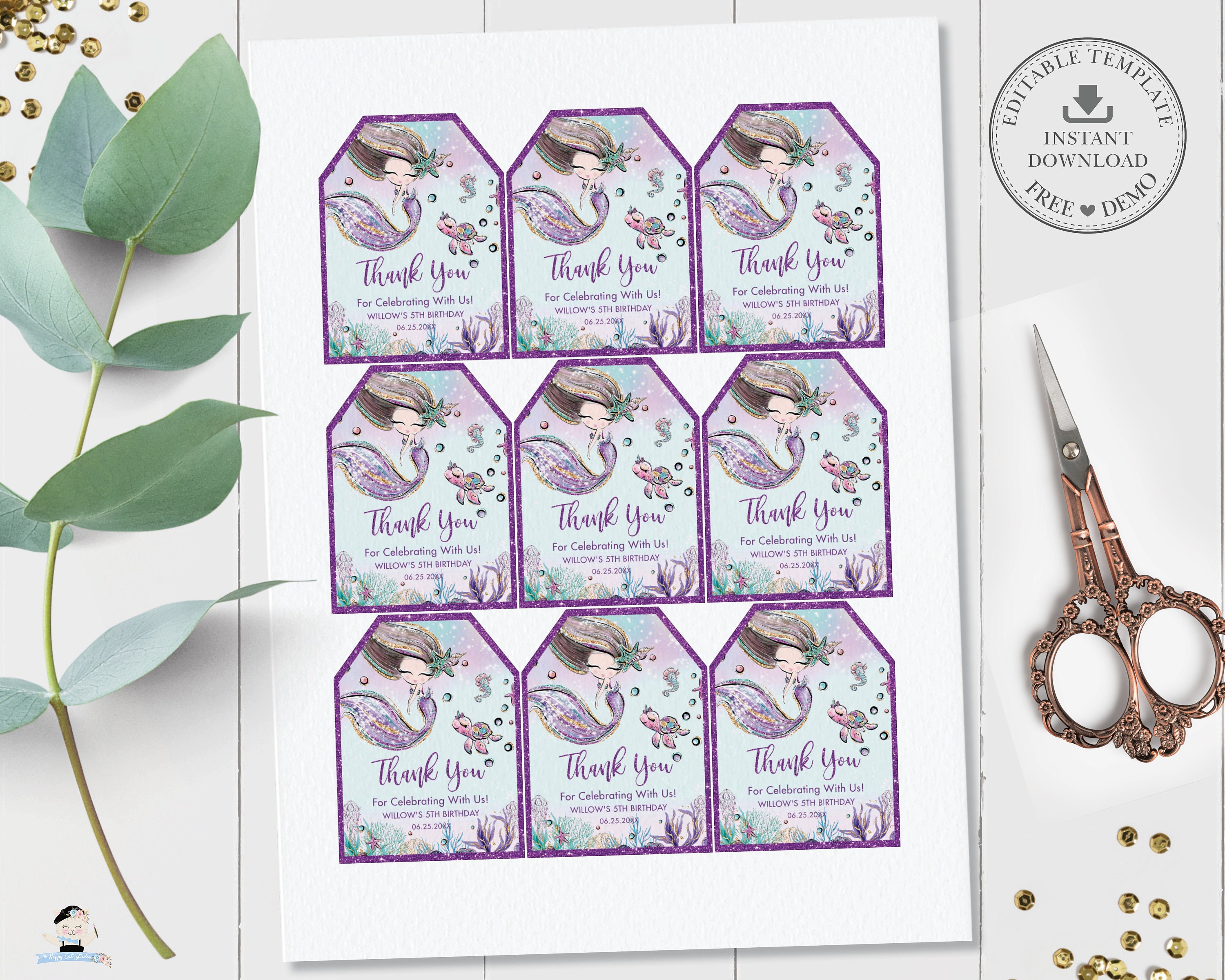 Mermaid Favor Tags Printable EDITABLE TEMPLATE Whimsical - Etsy