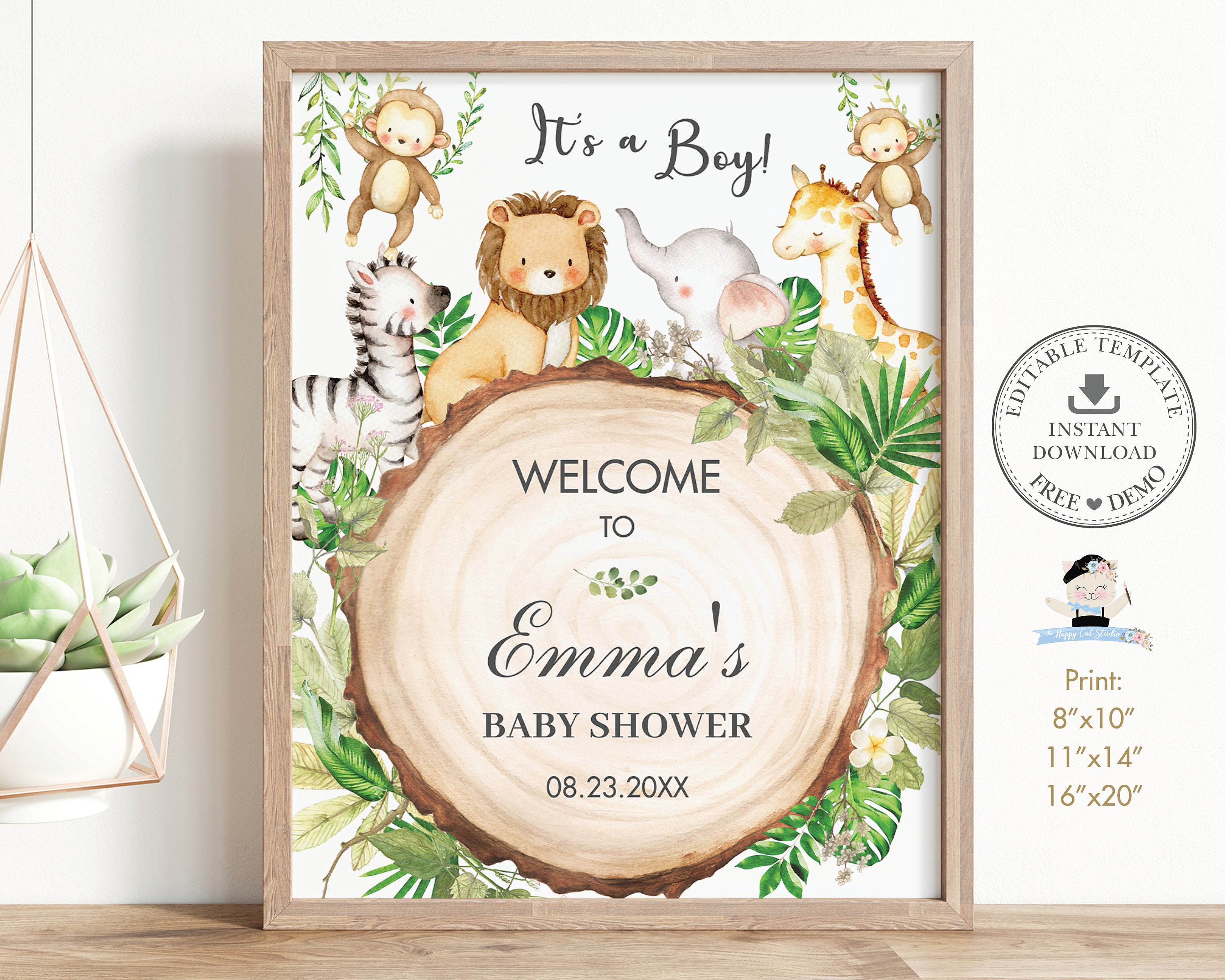 Jungle Animals Welcome Sign EDITABLE TEMPLATE Diy Forest | Etsy