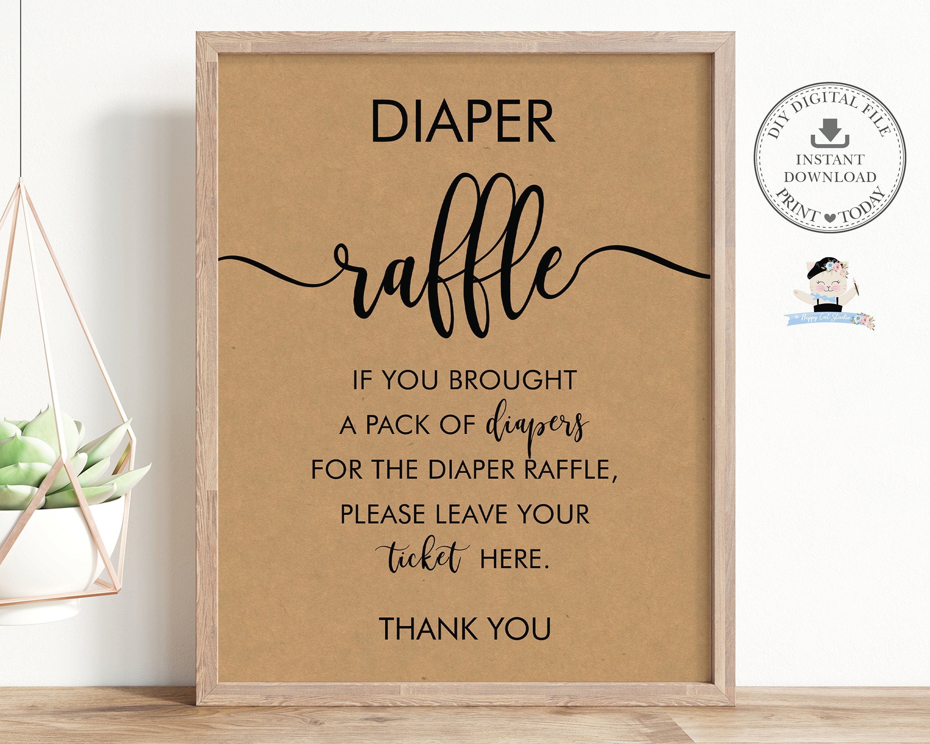 Diaper Raffle Sign Printable Diaper Ticket Card Kraft Gender | Etsy