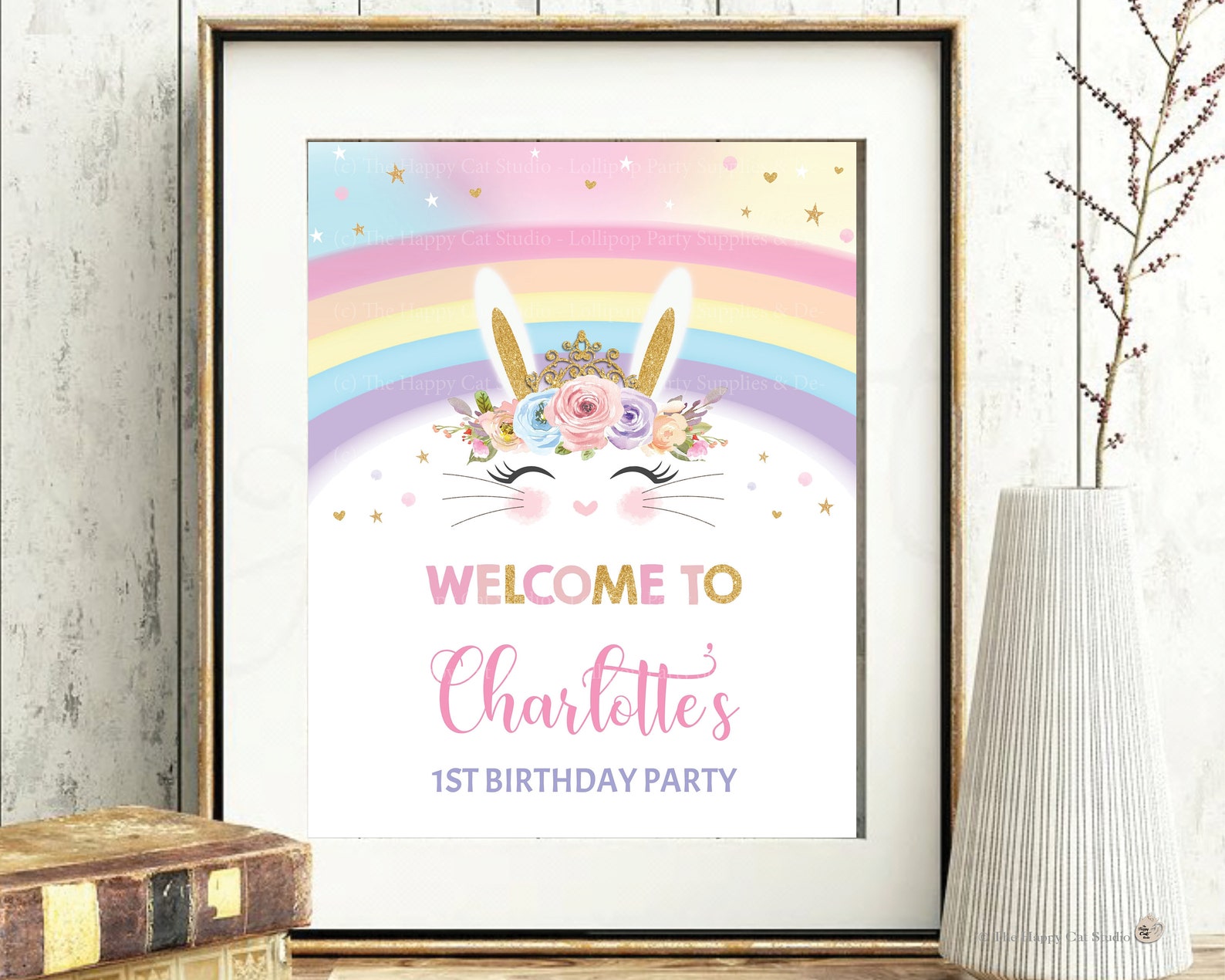 Bunny Rabbit Welcome Sign Rainbow Bunny Birthday Decor Sign | Etsy