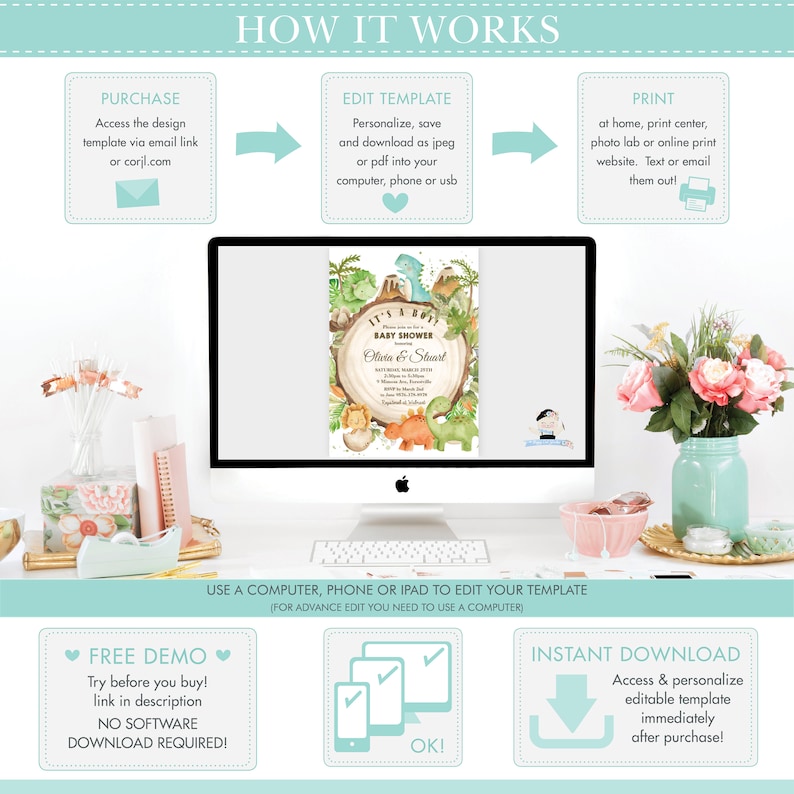 EDITABLE TEMPLATE Cute Dinosaurs 2 Circle Label T-rex | Etsy