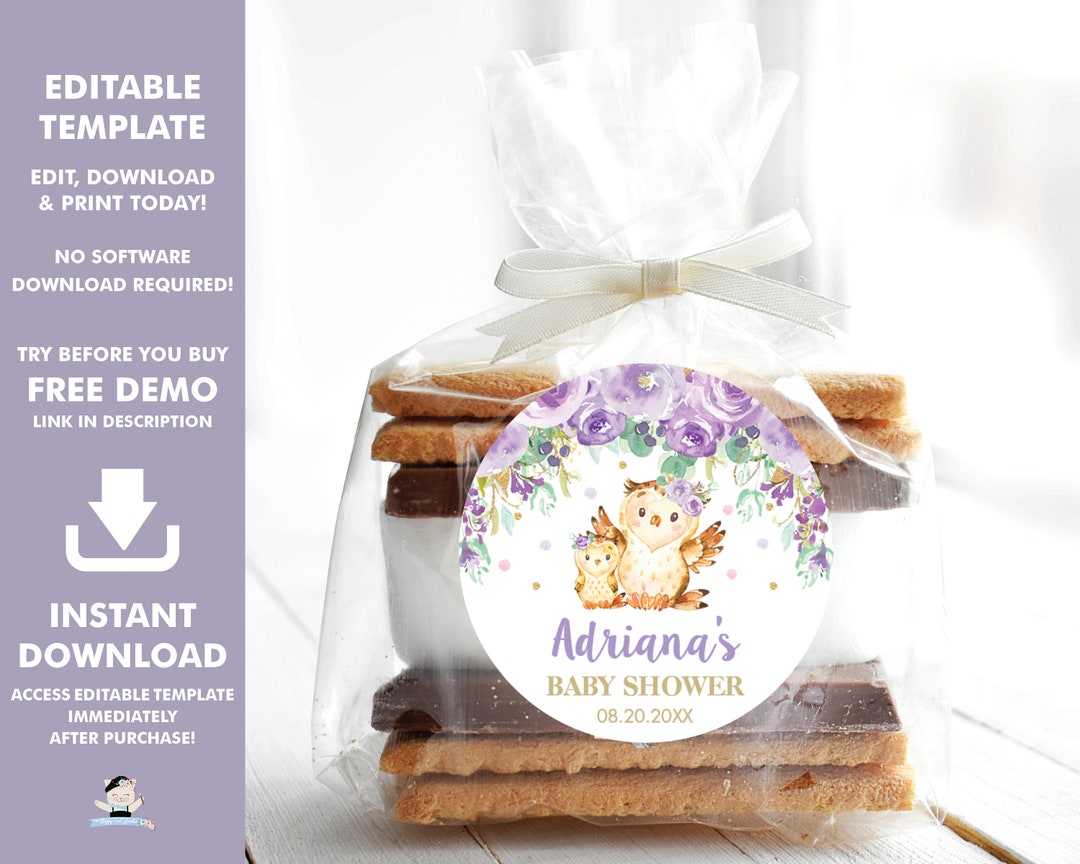 EDITABLE TEMPLATE Owl 2" Circle Tags, Thank You Sticker Favors ...