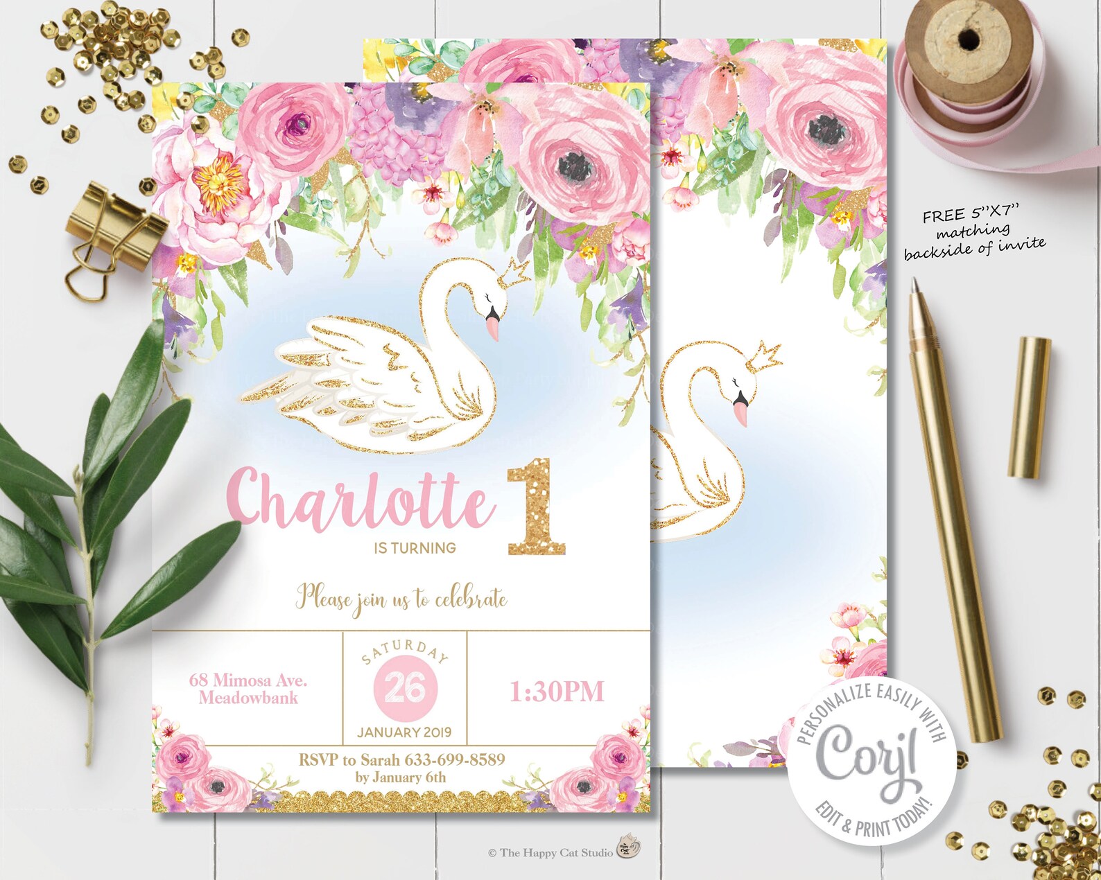 Swan Princess Birthday Invitation, Swan 1st Birthday Invite, Swan ...