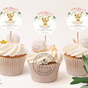 EDITABLE TEMPLATE Lion Cub Pink Floral 2" Circle Tags, Jungle Animals ...