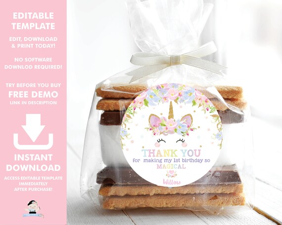 EDITABLE TEMPLATE Unicorn 3 Circle Label Pink Floral - Etsy Australia