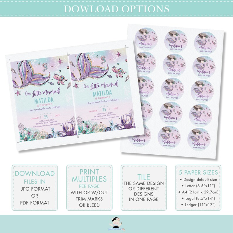 EDITABLE TEMPLATE, Whimsical Mermaid Baby Shower Bingo Game Printable ...