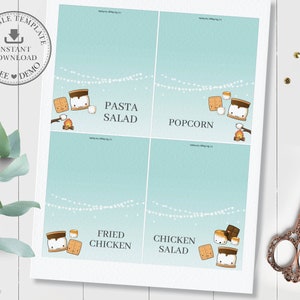 EDITABLE TEMPLATE S'mores Food Tents Printable, Cute Kawaii Smore Place ...