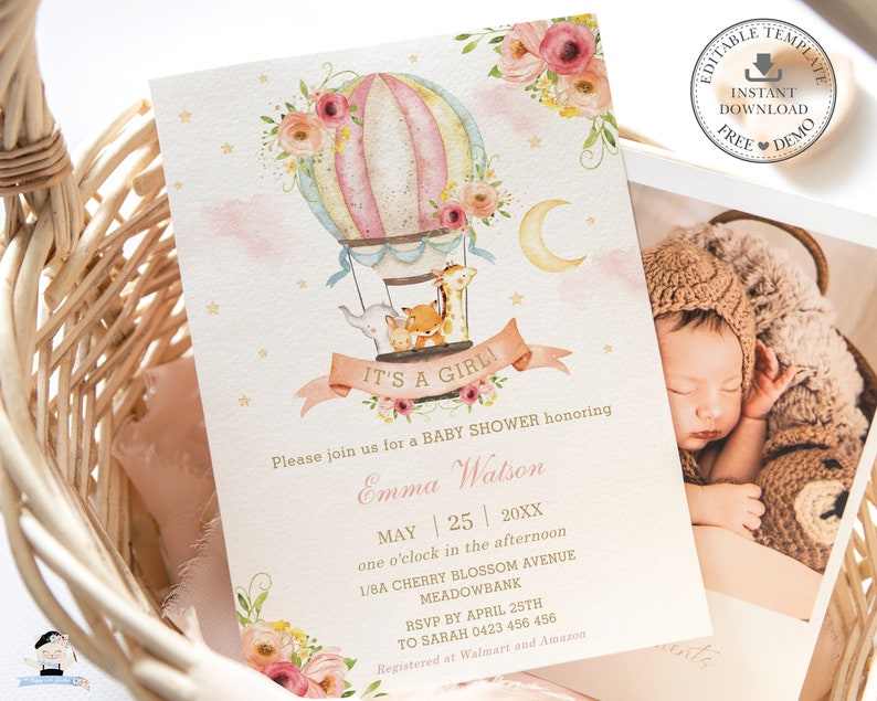 Hot Air Balloon Invitation EDITABLE TEMPLATE Cute Woodland - Etsy