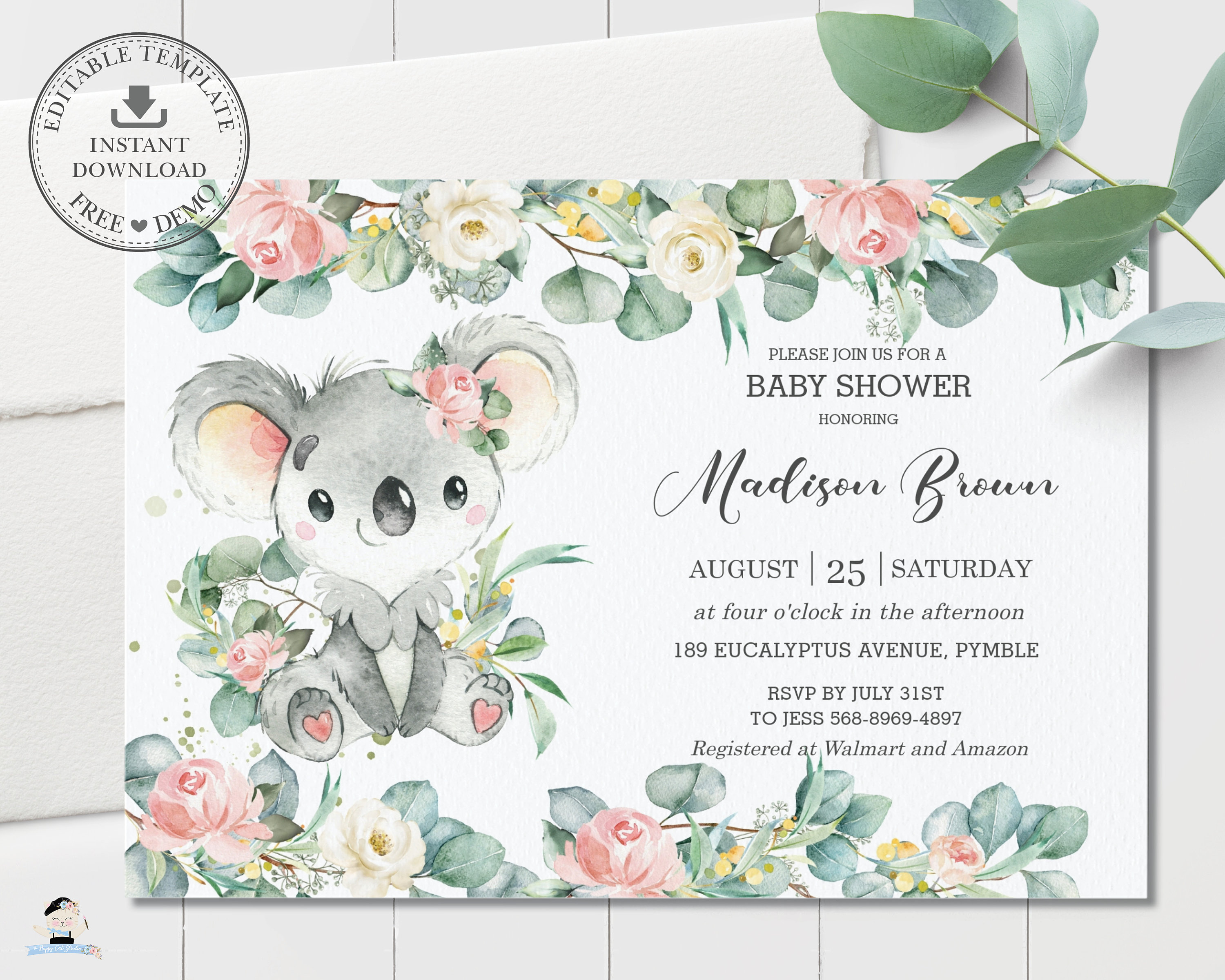 Cute Koala Baby Shower Invitation EDITABLE TEMPLATE - Etsy