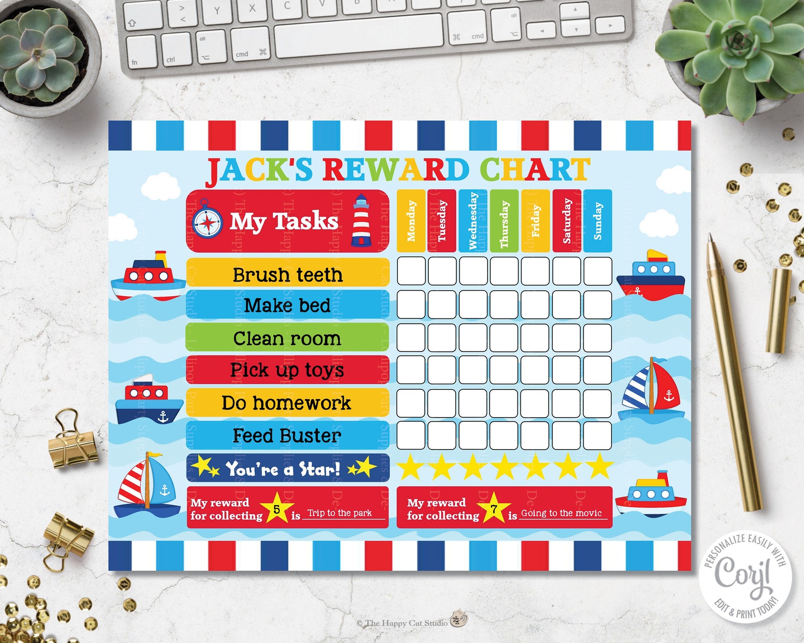 EDITABLE TEMPLATE, Boats Reward Chart, Ships Chore Chart, Nautical ...
