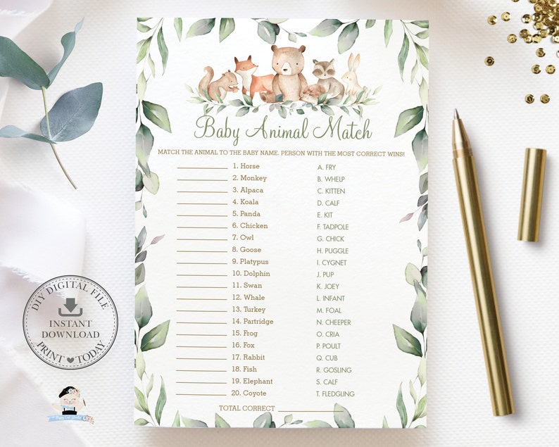 Woodland Animals Greenery Baby Shower Game Bundle 8 GAMES - Etsy