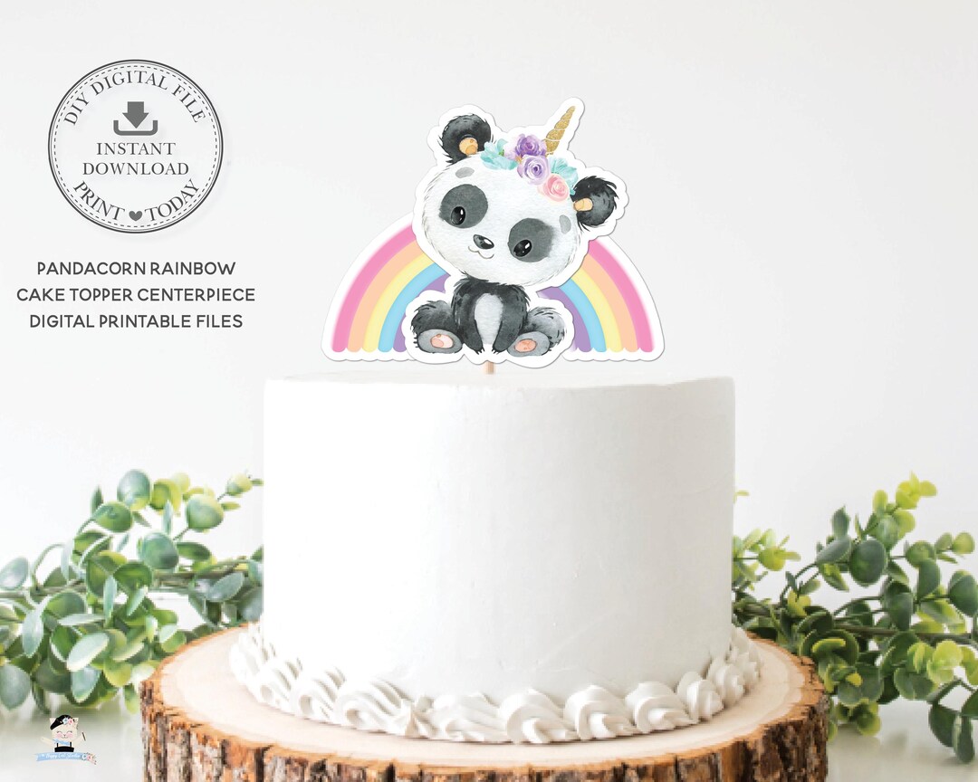 Panda Cake Topper, INSTANT DOWNLOAD, Cute Pandacorn Rainbow Bear 1st ...