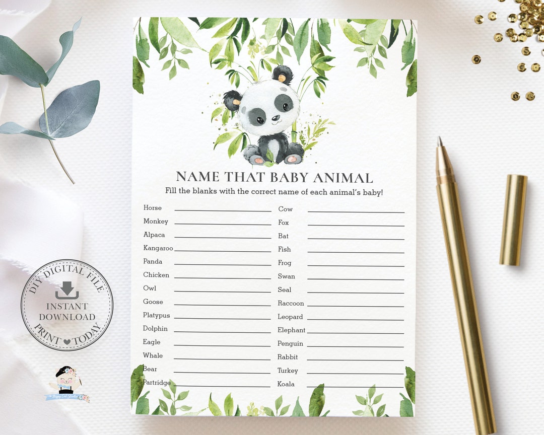 Name That Baby Animal Game INSTANT DOWNLOAD Cute Panda Bear Bamboo ...