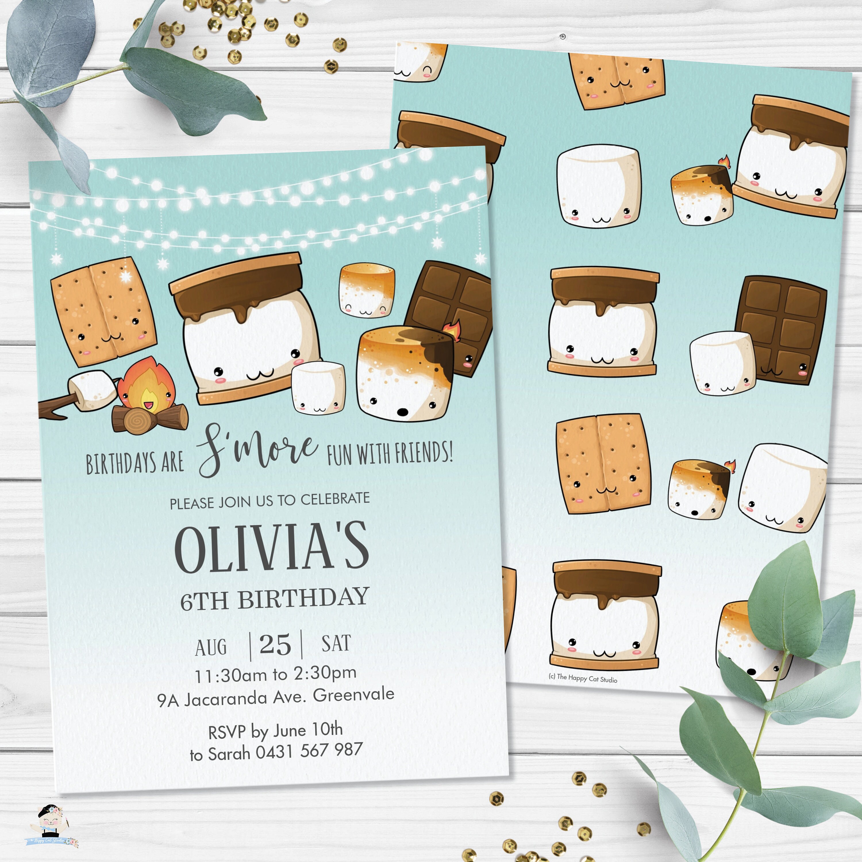 S'mores Invitation, EDITABLE TEMPLATE, Cute Kawaii Smore Birthday Party ...