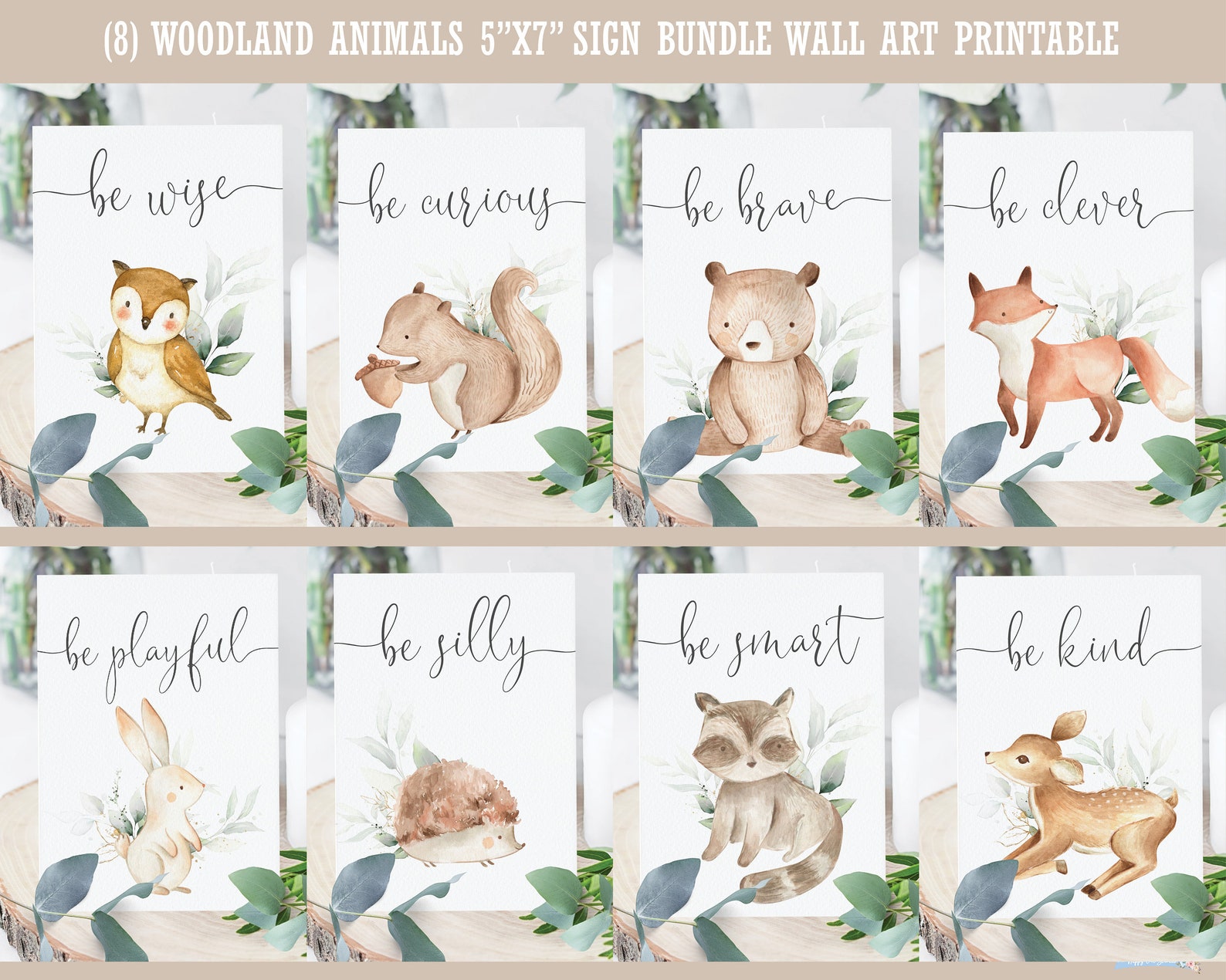 Woodland Animals Greenery Sign Bundle Printable Bear Fox Deer | Etsy