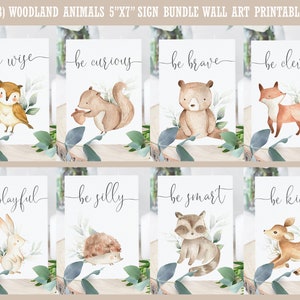 Woodland Animals Greenery Sign Bundle Printable, Bear Fox Deer Rabbit ...