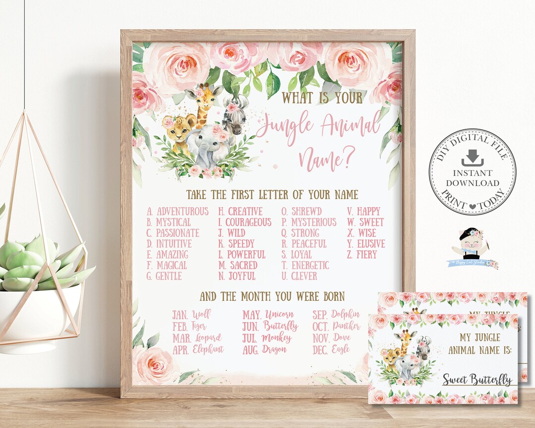 What's Your Jungle Animal Name Game Sign Name Card Printable INSTANT ...