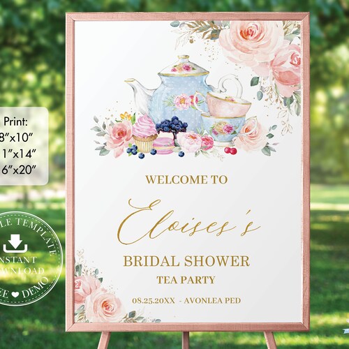Chic Blush Floral High Tea Party Welcome Sign EDITABLE - Etsy