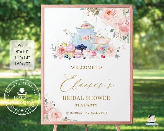 Chic Blush Floral High Tea Party Welcome Sign EDITABLE - Etsy