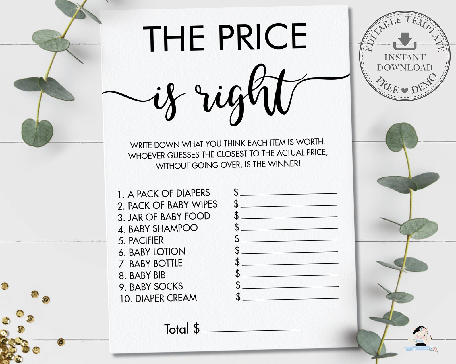 EDITABLE TEMPLATE, the Price is Right Game Printable, Baby Shower Game ...