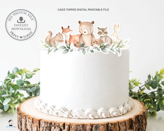 Woodland Animals Greenery Cake Topper, INSTANT DOWNLOAD, Chic Cute ...