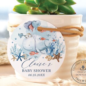 EDITABLE TEMPLATE Nautical Whale 2" Circle Tags, Under the Sea Thank ...