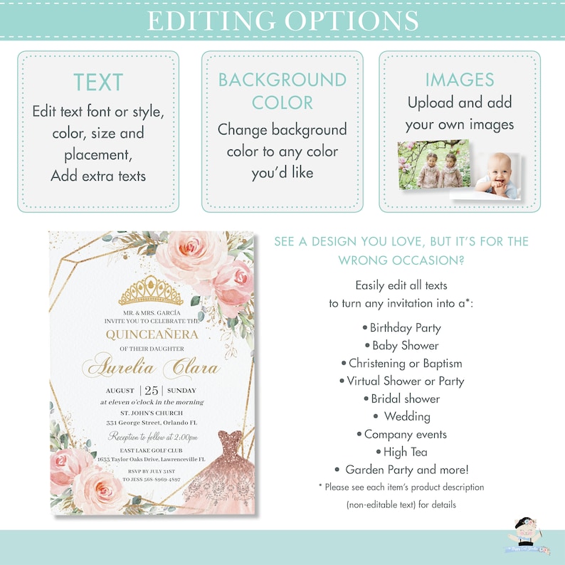 EDITABLE TEMPLATE Quinceanera Mis Quince Anos Chic Blush | Etsy