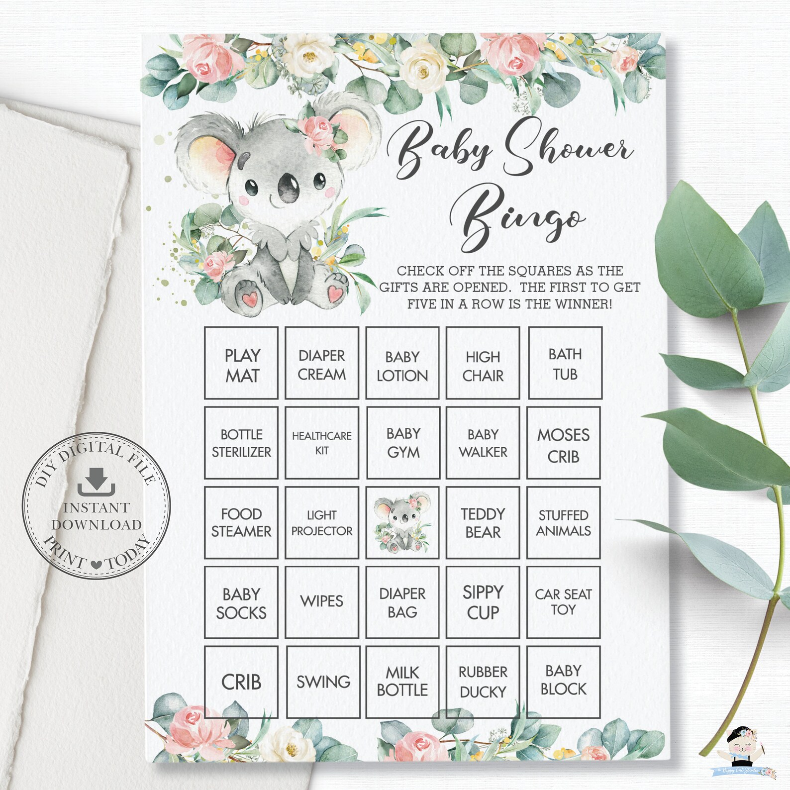 Koala Baby Shower Bingo Game Pre-filled Blank Cards - Etsy Australia