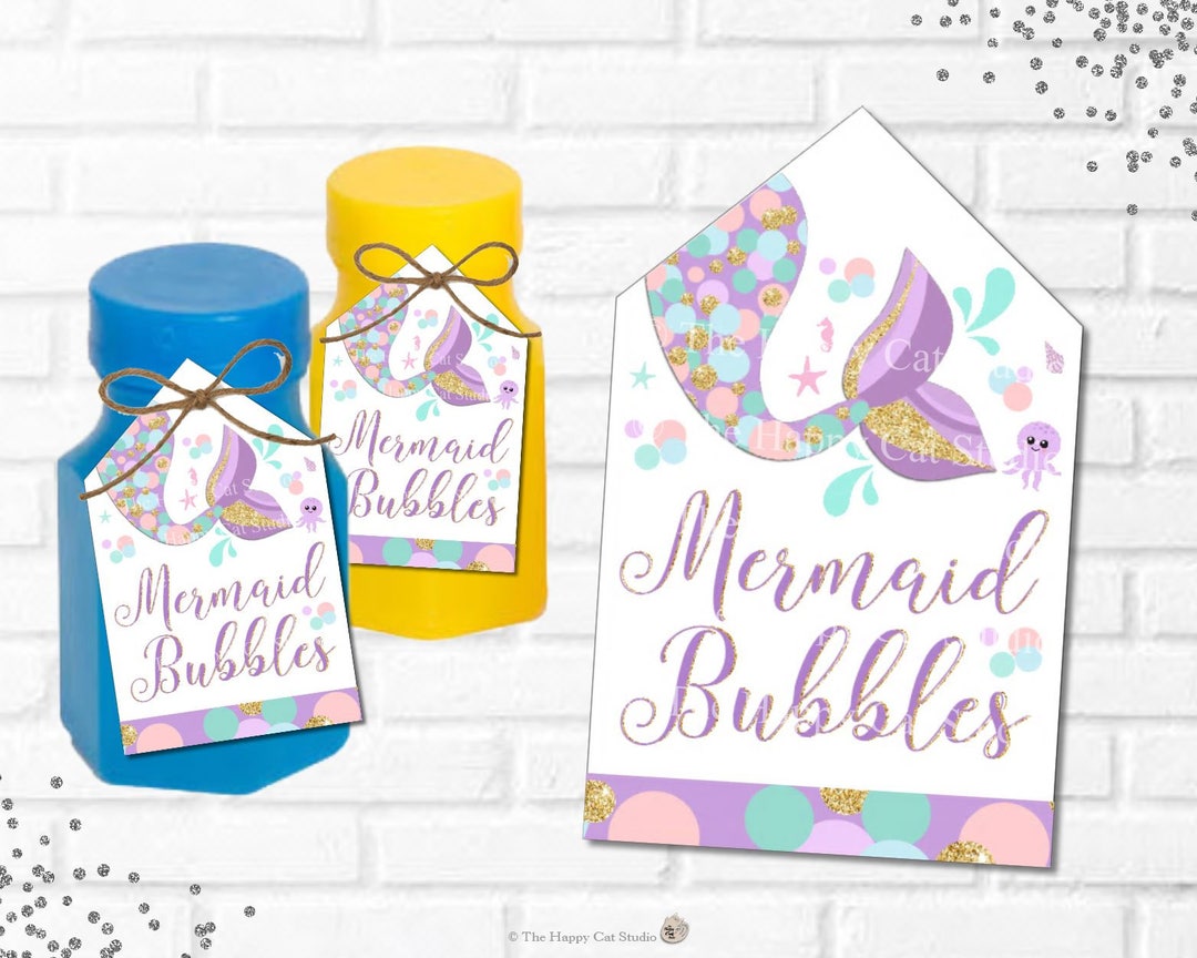 Mermaid Bubbles Tags, Tail, Favor, Gift Labels, Bubble Bottle Label ...