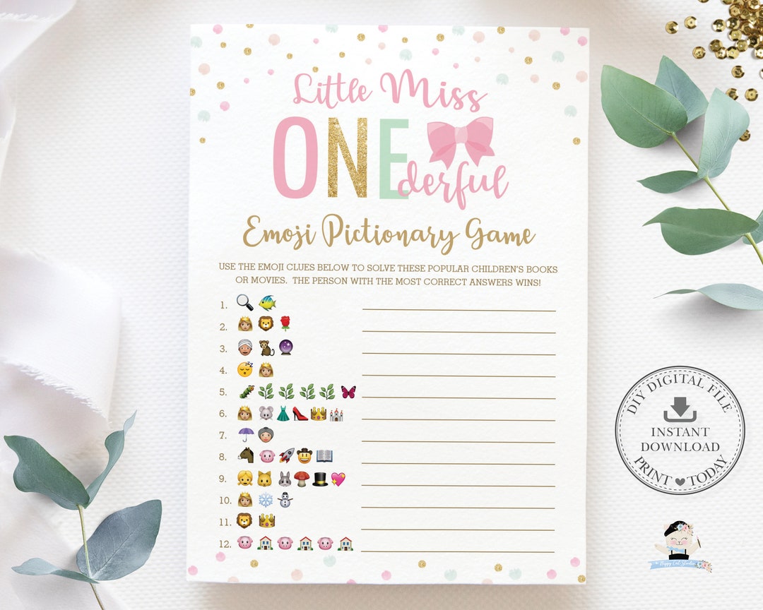 Birthday Emoji Pictionary Game, INSTANT DOWNLOAD, Little Miss Onederful ...
