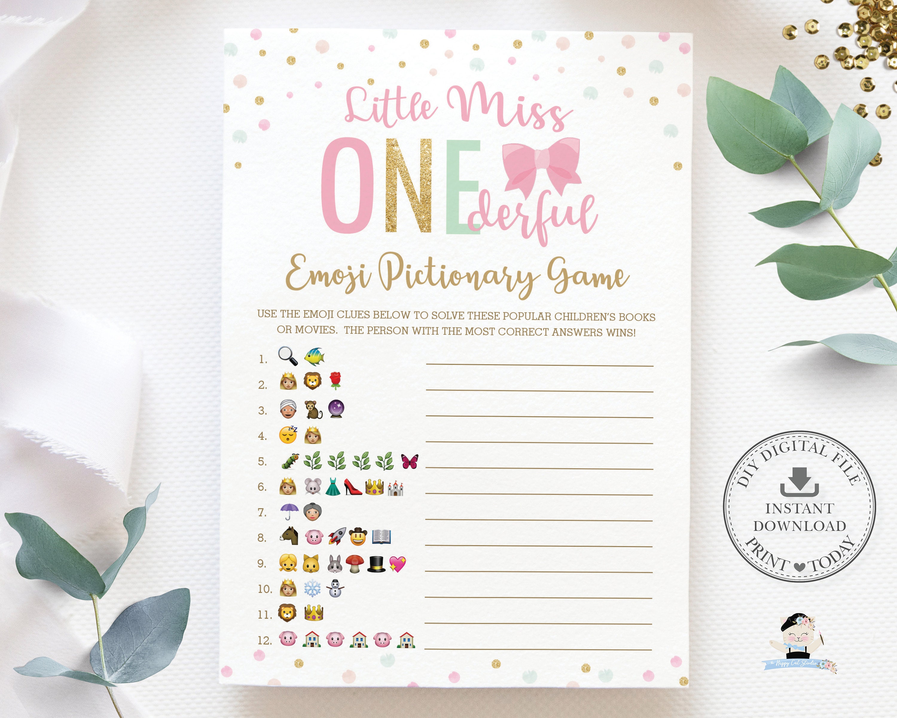 Birthday Emoji Pictionary Game, INSTANT DOWNLOAD, Little Miss Onederful ...