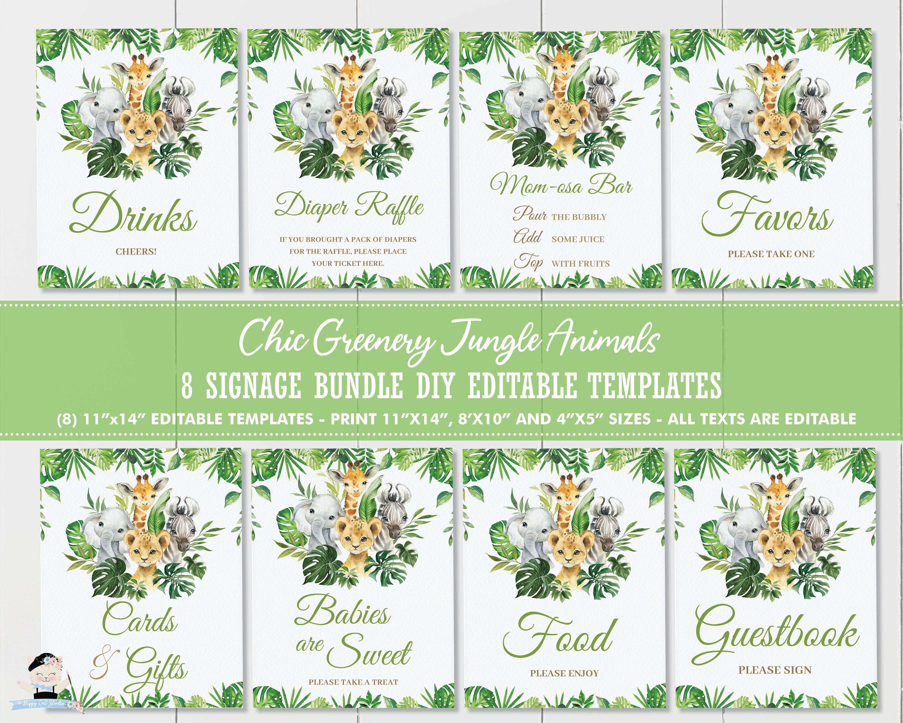 Jungle Animals Tabletop Sign Bundle EDITABLE TEMPLATE | Etsy