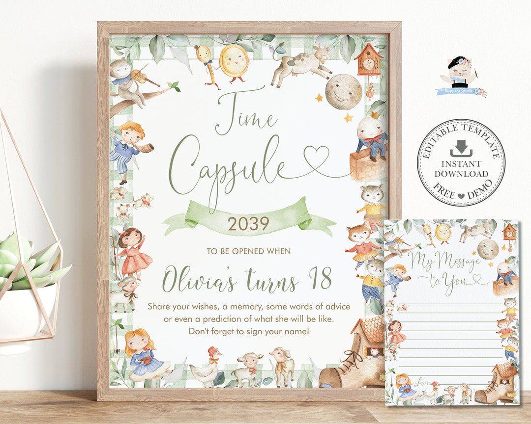 Nursery Rhyme Time Capsule Sign Message Card, EDITABLE TEMPLATE ...