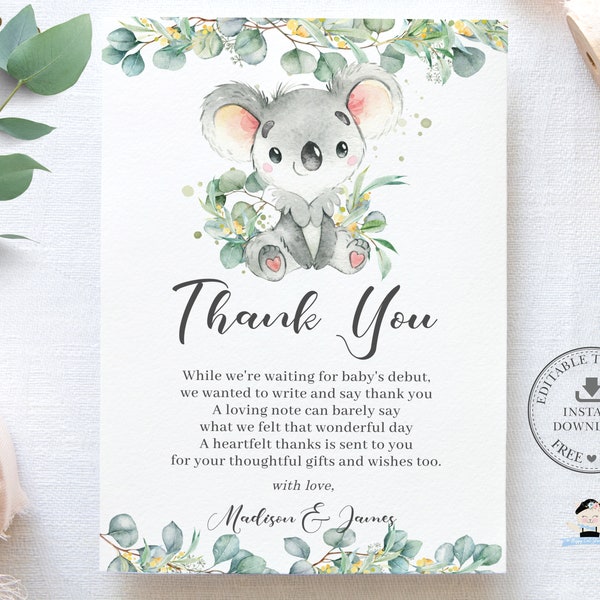 Koala Thank You Card - Etsy