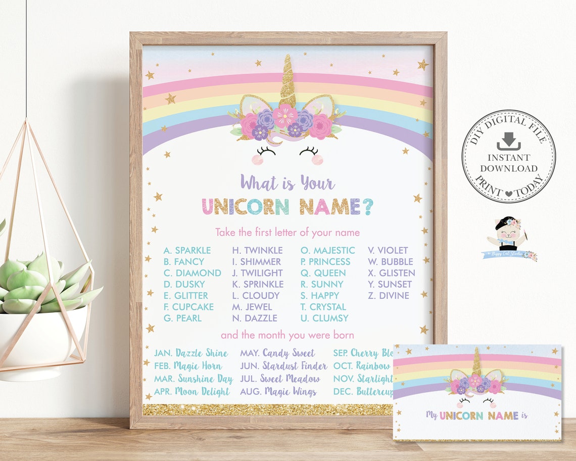 What is Your Unicorn Name Game Sign Name Card Cute Rainbow - Etsy
