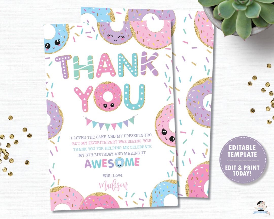 Donuts Thank You Card, Editable Template, INSTANT DOWNLOAD, Doughnuts ...