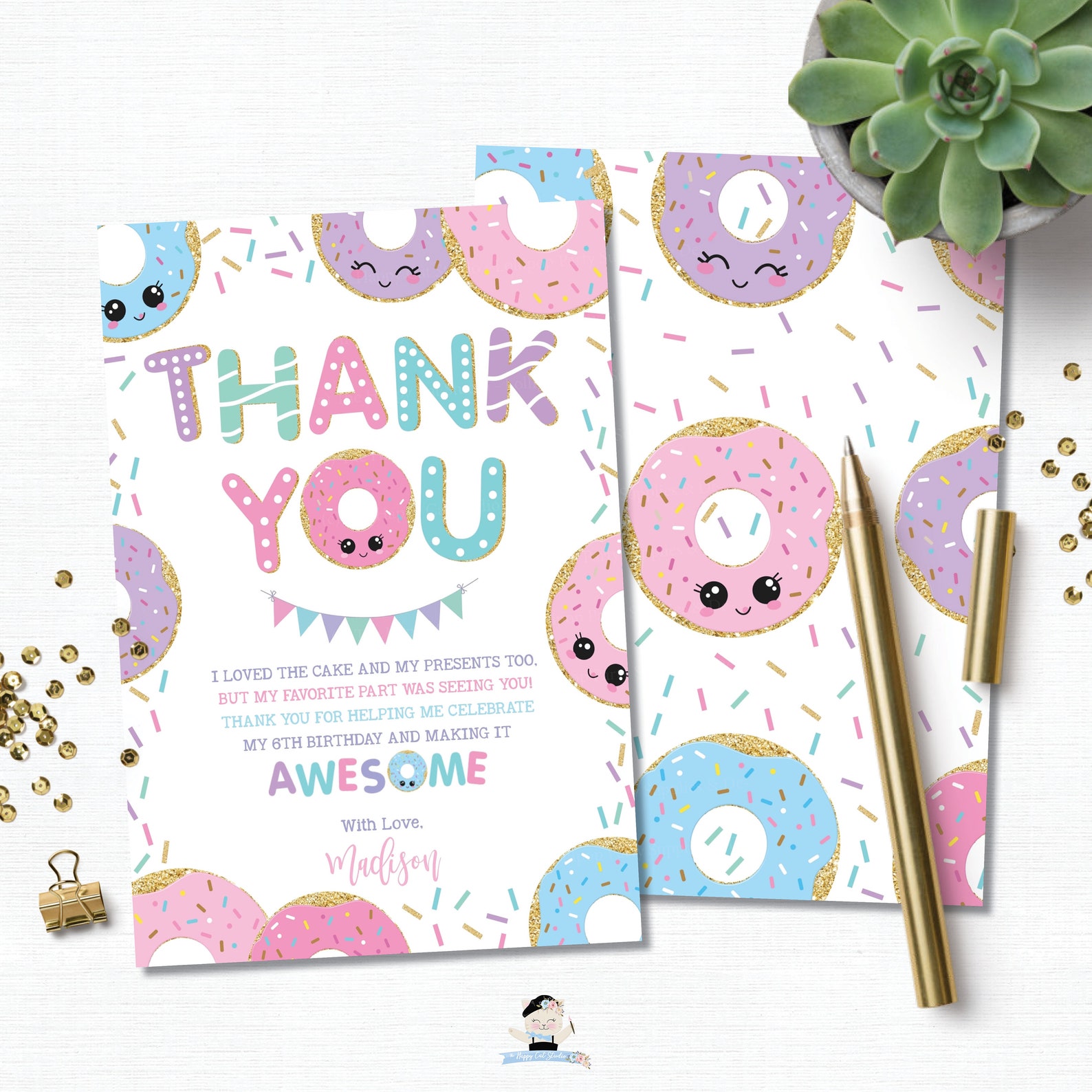 Donuts Thank You Card, Editable Template, INSTANT DOWNLOAD, Doughnuts ...